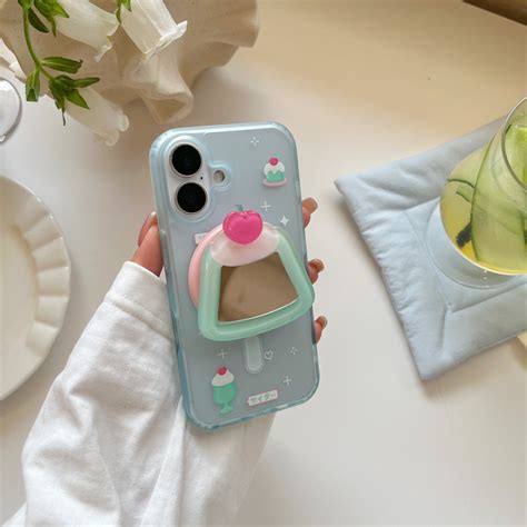 Ốp Điện Thoại Pudding Kem Mùa Hè Dễ Thương Có Giá Đỡ Gương Cho Iphone 16 15 14 13 Pro Max 15 14