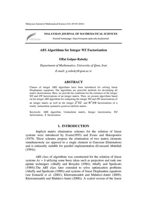 Abs Algorithms For Integer Factorization Malaysian Journal Of