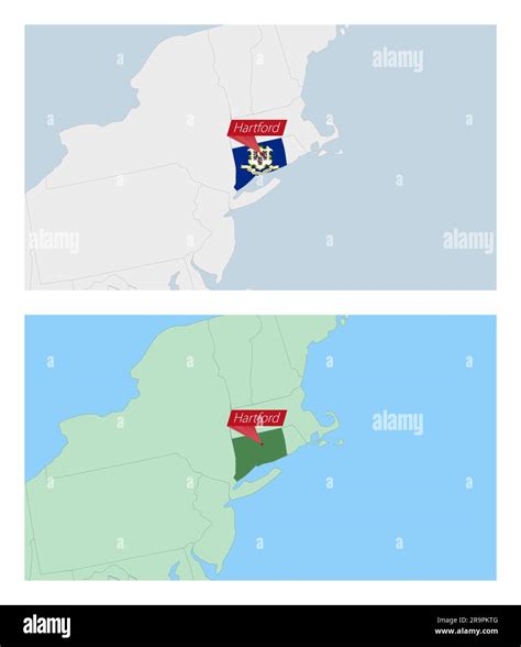 Connecticut Map With Pin Of Country Capital Two Types Of Connecticut