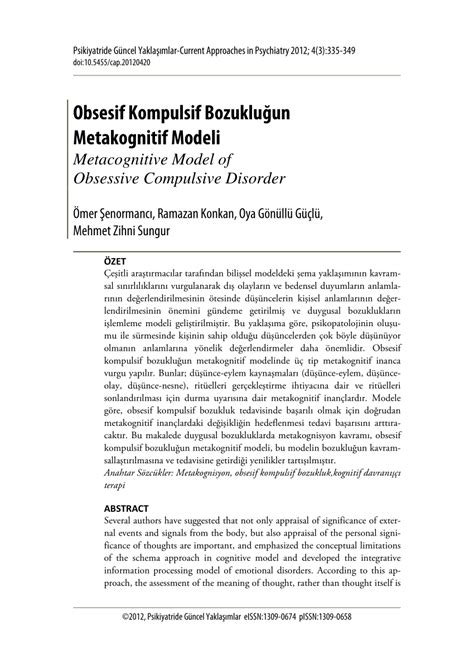 Pdf Metacognitive Model Of Obsessive Compulsive Disorder
