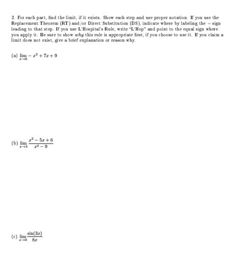 Solved For Each Part Find The Limit If It Exists Show Each Step And