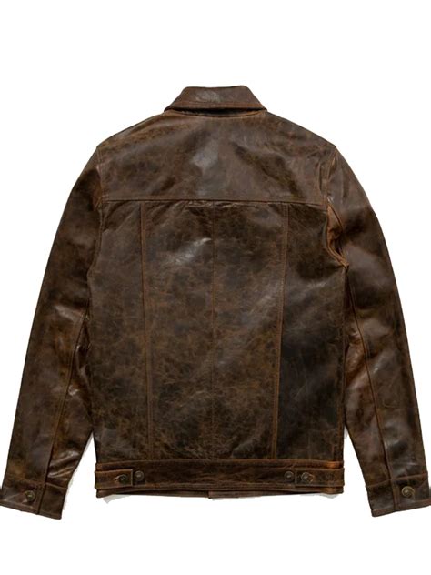 Men Brown Leather Trucker Jacket Fit Jackets