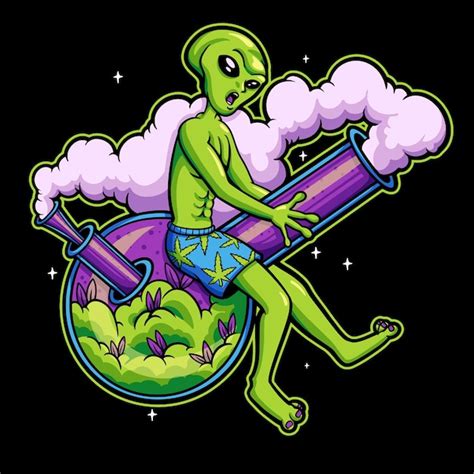 Alien Riding Bongs Humo De Marihuana Dibujos Animados Vector Premium
