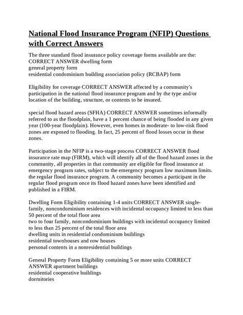 National Flood Insurance Program Nfip Questions And Answers Exams