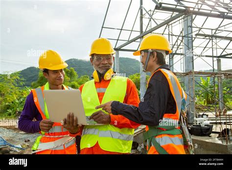 Team Work Construction Engineer Technician And Worker Control In The