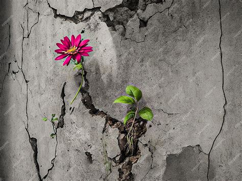 Premium Photo A Flower Growing Through A Crack In A Concrete Wall