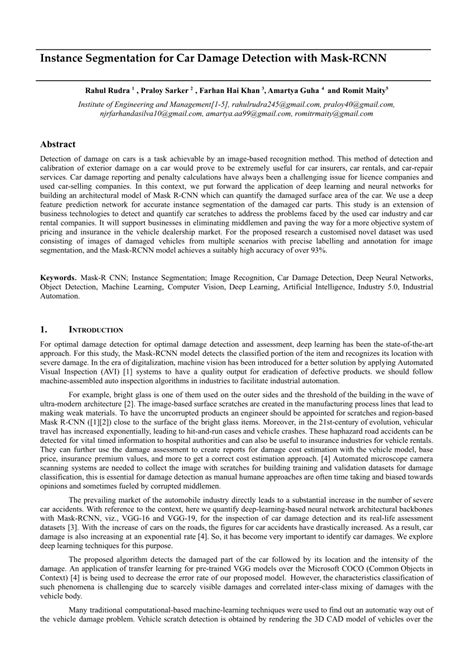PDF Instance Segmentation For Car Damage Detection With Mask RCNN