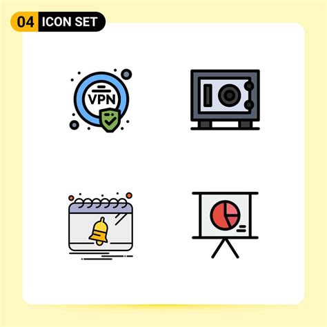 Filledline Flat Color Pack Of 4 Universal Symbols Of Encryption Notification Deposit Bell