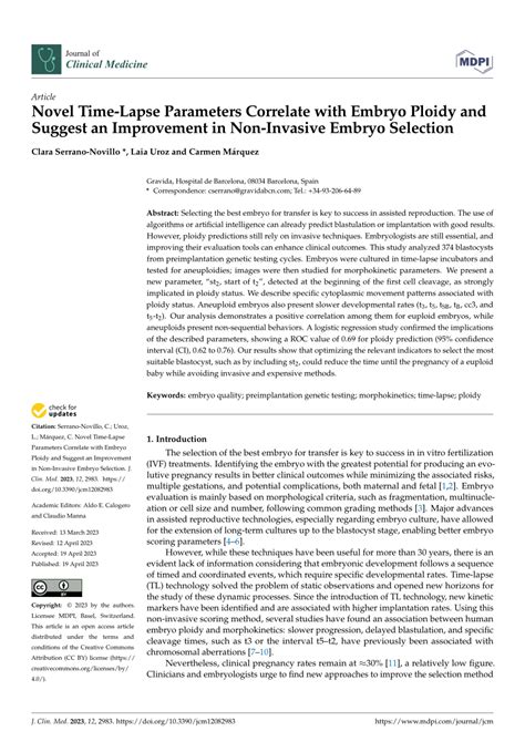 Pdf Novel Time Lapse Parameters Correlate With Embryo Ploidy And Suggest An Improvement In Non