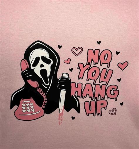 Spooky No You Hang Up Scream Graphic Tee For Horror Fans Pink