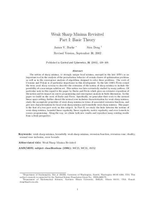 Pdf Weak Sharp Minima Revisited Part I Basic Theory