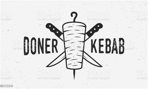 도너 케밥 빈티지 로고 또는 포스터 템플릿입니다 흰색 배경에 고립 된 케밥 칼도너 케밥 레스토랑 메뉴 카페에 대 한 디자인 요소 트렌디 한 빈티지 포스터입니다 벡터