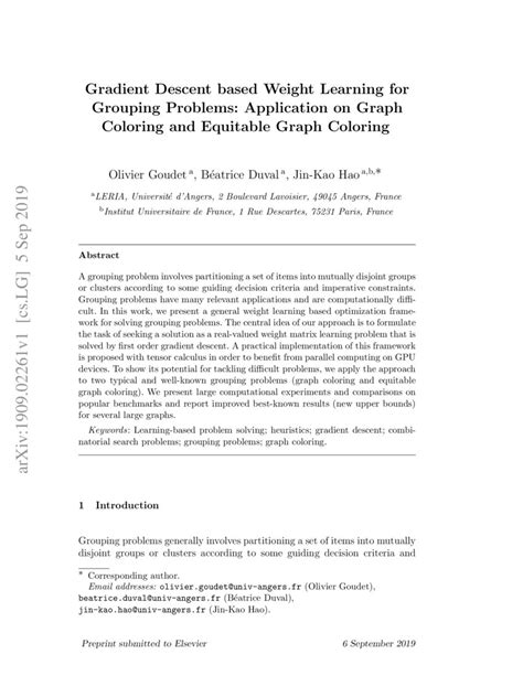 Gradient Descent Based Weight Learning For Grouping Problems