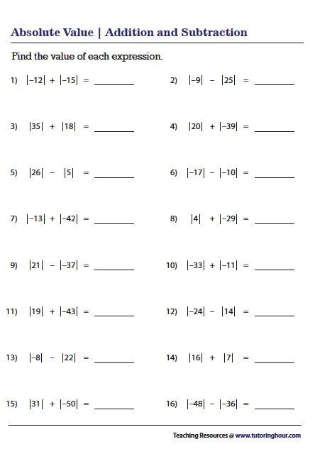 Absolute Value Order Of Operations Worksheet Order Of Operation