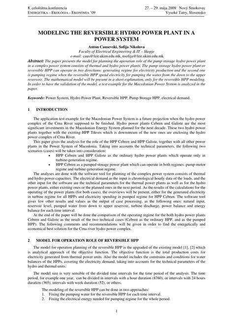 Pdf Modeling The Reversible Hydro Power Plant In A Power System