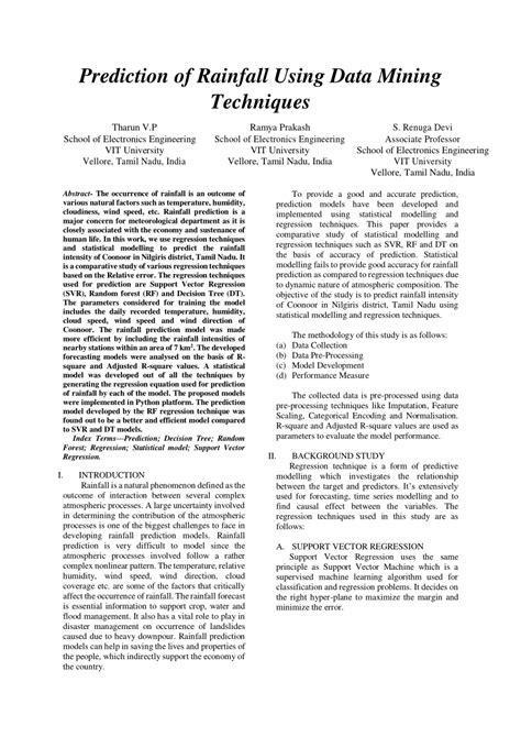 Pdf Prediction Of Rainfall Using Data Mining Techniques
