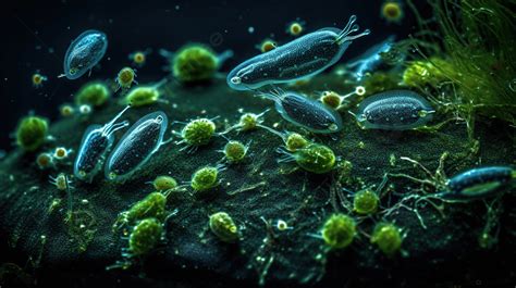 Fondo Vista De Cerca De Pequeños Organismos En El Océano Fondo