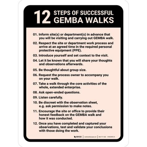 12 Steps Of Successful Gemba Walks Portrait Wall Sign Comprehensive Safety Signs And Labels