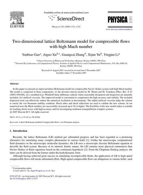 Pdf Two Dimensional Lattice Boltzmann Model For Compressible Flows