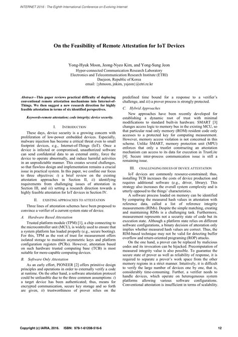 Pdf On The Feasibility Of Remote Attestation For Iot Devices