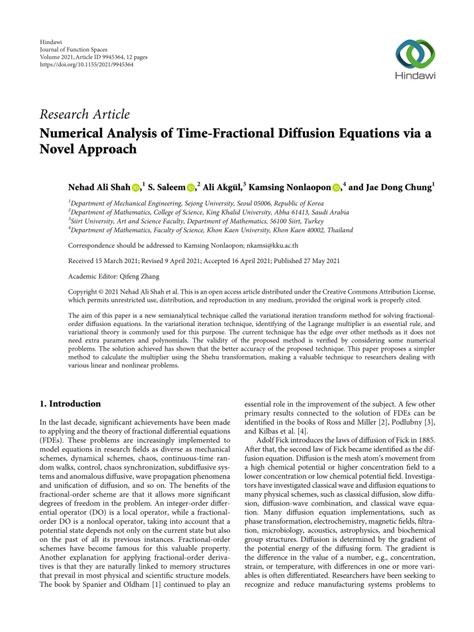 Pdf Numerical Analysis Of Time Fractional Diffusion Equations Via A Novel Approach