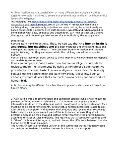 Ai Assignment For Computer Science Departmennt Artificial Intelligence Is A Constellation Of