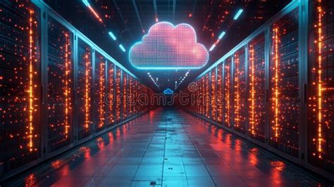 High Tech Cloud Server Room With Neon Lights Generative Ai Stock Illustration Illustration Of