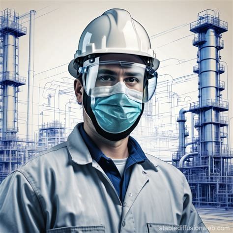 Oil Refinery Worker Wearing Safety Gear With Heads Up Display Stable