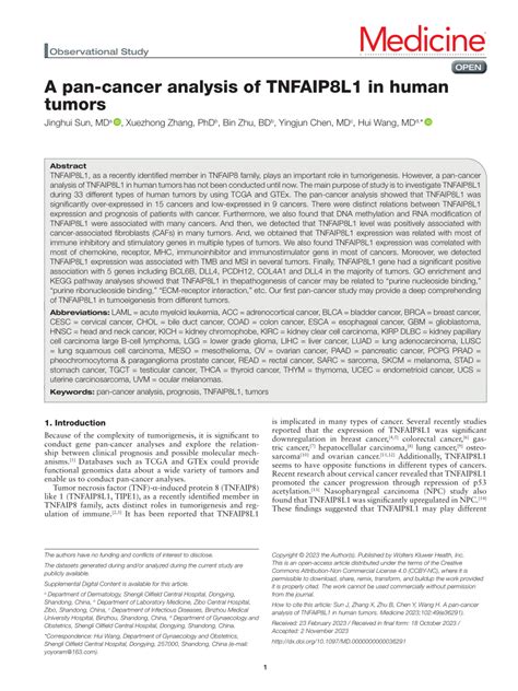 Pdf A Pan Cancer Analysis Of Tnfaip8l1 In Human Tumors