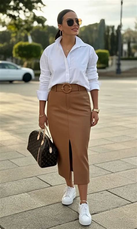 Outfits With Brown Leather Skirt Smart Casual Work Outfit Women Skirt