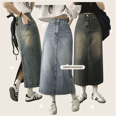 숏and기본 밴딩 롱 트임 데님 스커트 4color 에이블리