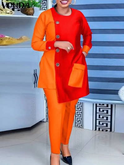 Badu Bg Големи размери Vonda Дамски модни комплекти панталони Елегантни костюми с дълъг ръкав