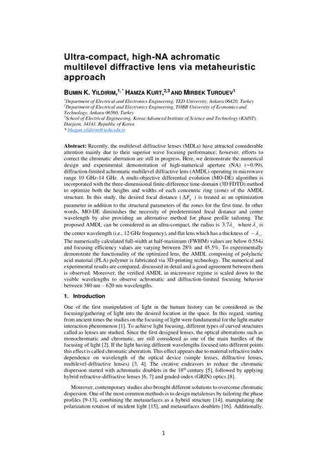 Pdf Ultra Compact High Na Achromatic Multilevel Diffractive Lens Via Metaheuristic Approach