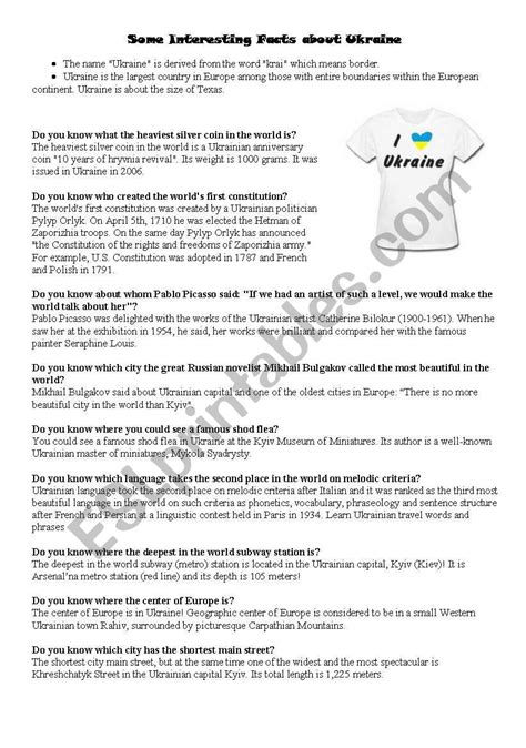 Some Interesting Facts About Ukraine Esl Worksheet By Schneeflockchen