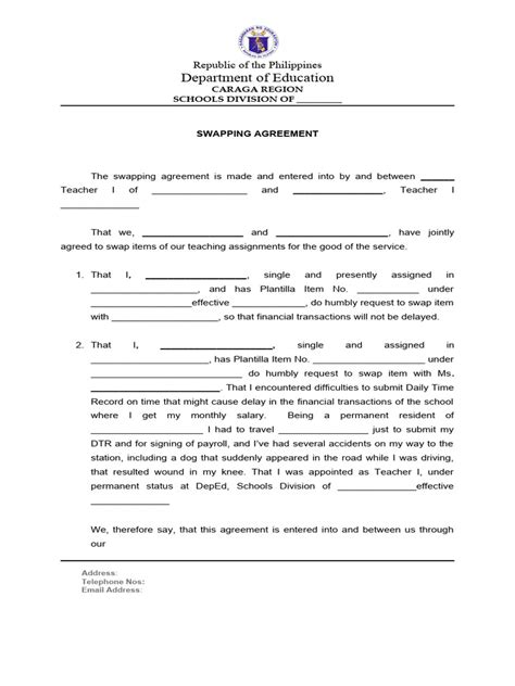 Swapping Agreement Sample Pdf Government