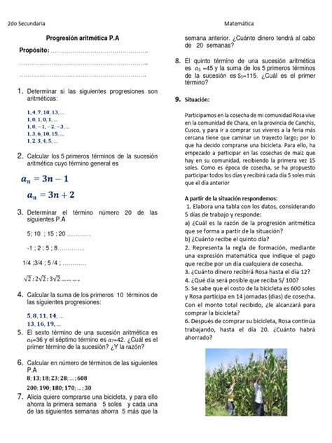 Progresión Aritmética Ejercicios Pdf Secuencia Matemáticas