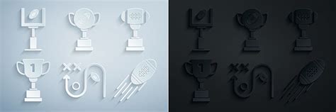 세트 기획 전략 개념 어워드 컵과 미식 축구 공 축구 골 포스트 아이콘 벡터 1위에 대한 스톡 벡터 아트 및 기타 이미지 1위 3차원 형태 Championship