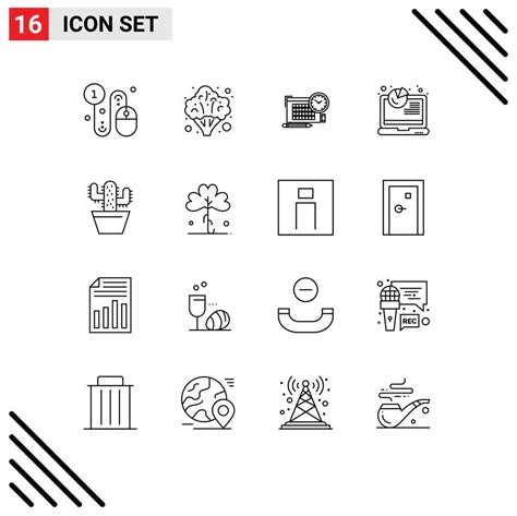 User Interface Pack Of 16 Basic Outlines Of Cactos Seo Vegetable Report Focus Editable Vector