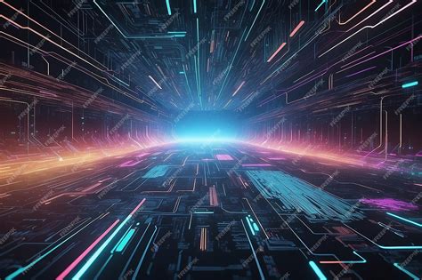 Premium Photo Futuristic Data Stream 3d Illustration Data Transfer Technology Cyberpunk Big