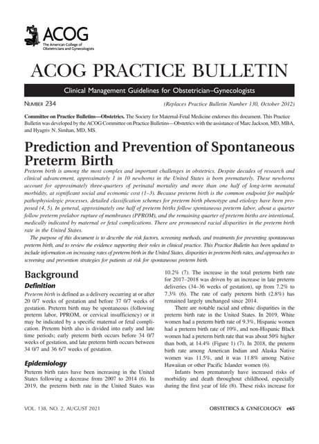 Prediction And Prevention Of Spontaneous Preterm Birth 2021 Votason