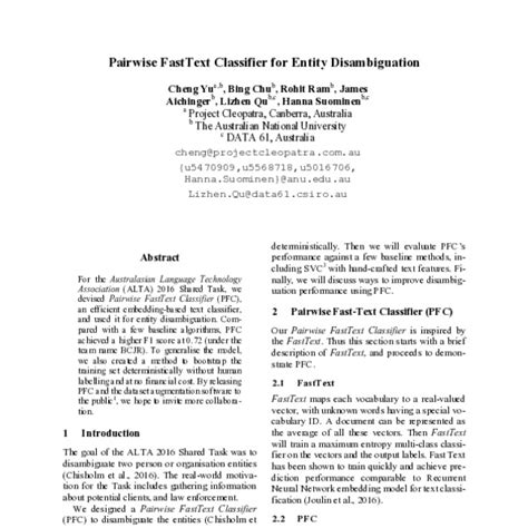 Pairwise Fasttext Classifier For Entity Disambiguation Acl Anthology