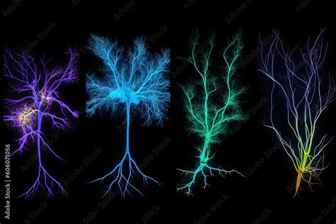 bioluminescent synapses depiction of neural flow using glowing bioluminescent organisms such