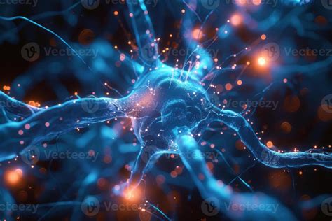 Digital Illustration Of Neuron Cells With Glowing Synapses Representing Neural Activity 47337746