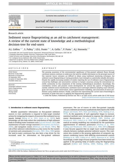 Pdf Sediment Source Fingerprinting As An Aid To Catchment Management A Review Of The Current