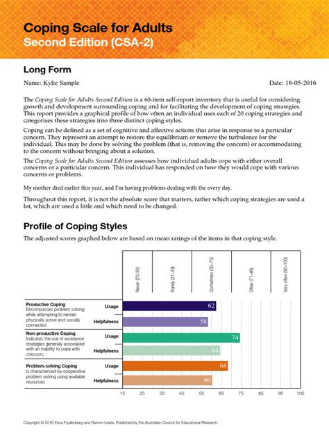 Coping Scale For Adults 2 Long Form Kylie Sample Pdf Thought