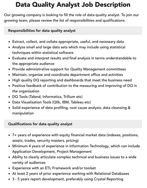 Data Quality Analyst Job Description Velvet Jobs