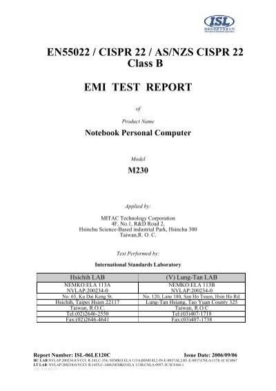 En55022 Cispr 22 As Nzs Cispr 22 Class B Emi Test Report