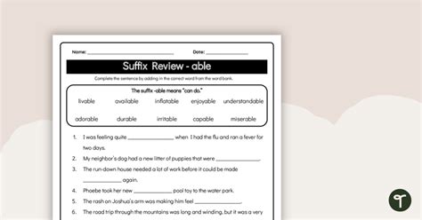 Suffix Worksheet Able Teach Starter Worksheets Library