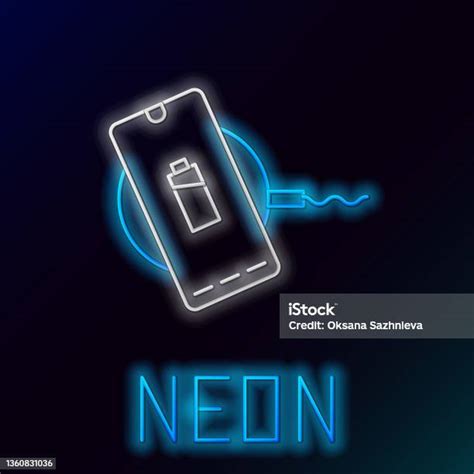 검은 색 배경에 고립 된 무선 충전기 아이콘에 빛나는 네온 라인 스마트 폰 충전 충전 패드에 배터리를 충전합니다 다채로운 개요