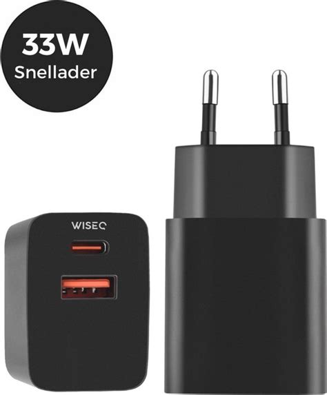 Wiseq 33w Adapter Ultra Snellader Dubbele Snellader Usb A And Usb C Poorten Bol